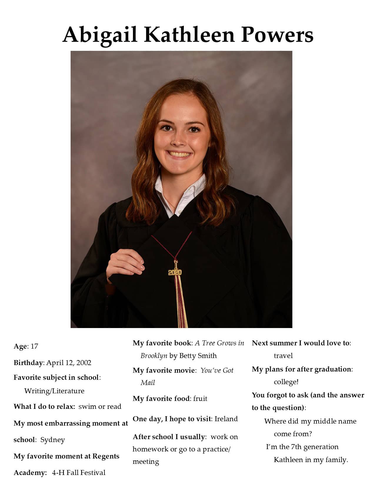 Celebrating the Class of 2020: Abigail Powers - Regents Academy